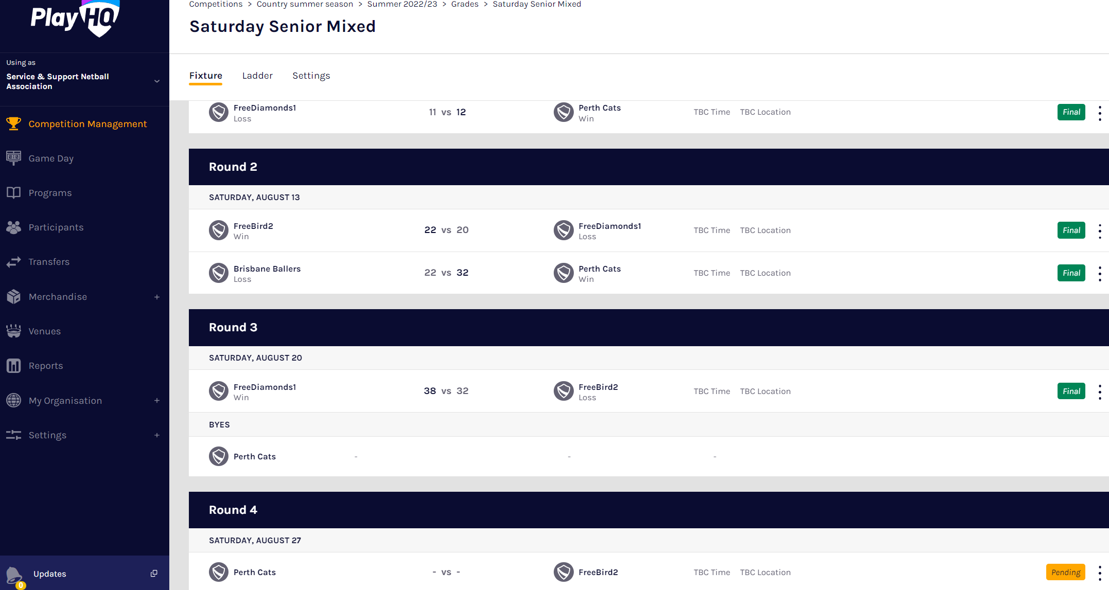 Allocating a game direct from the Fixture View – support.netball.com.au