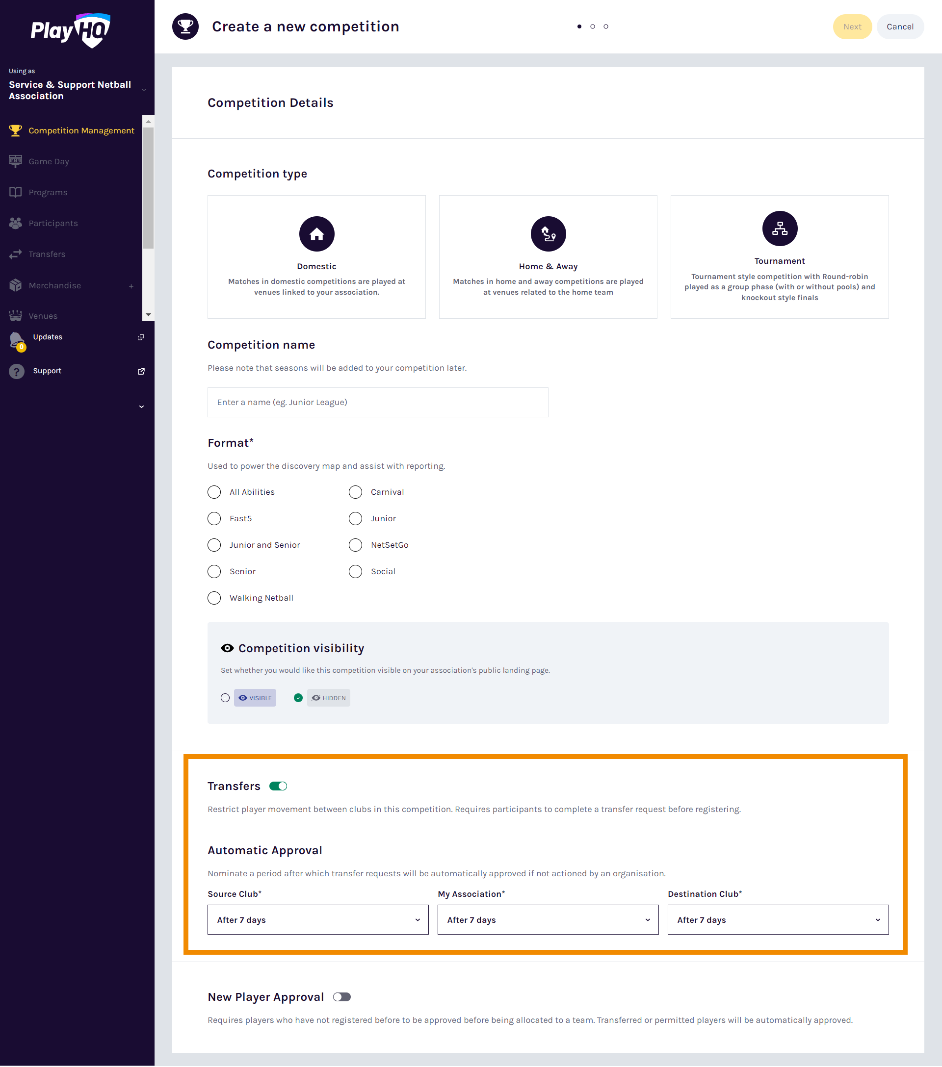 Enabling Competition Transfers – support.netball.com.au