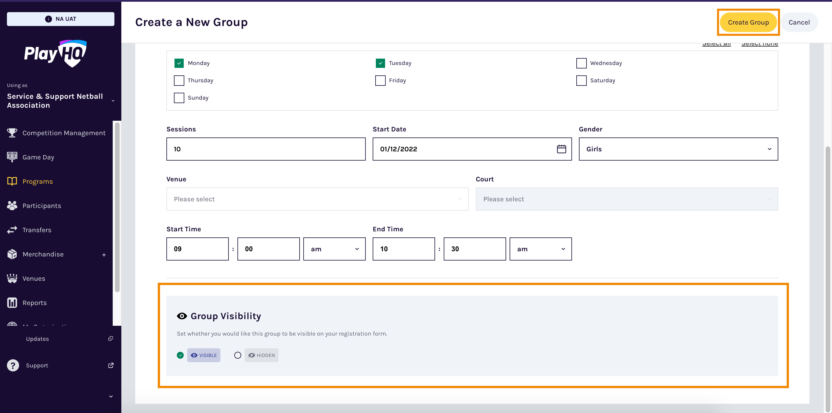 Configure a Local Program Registration Form – support.netball.com.au