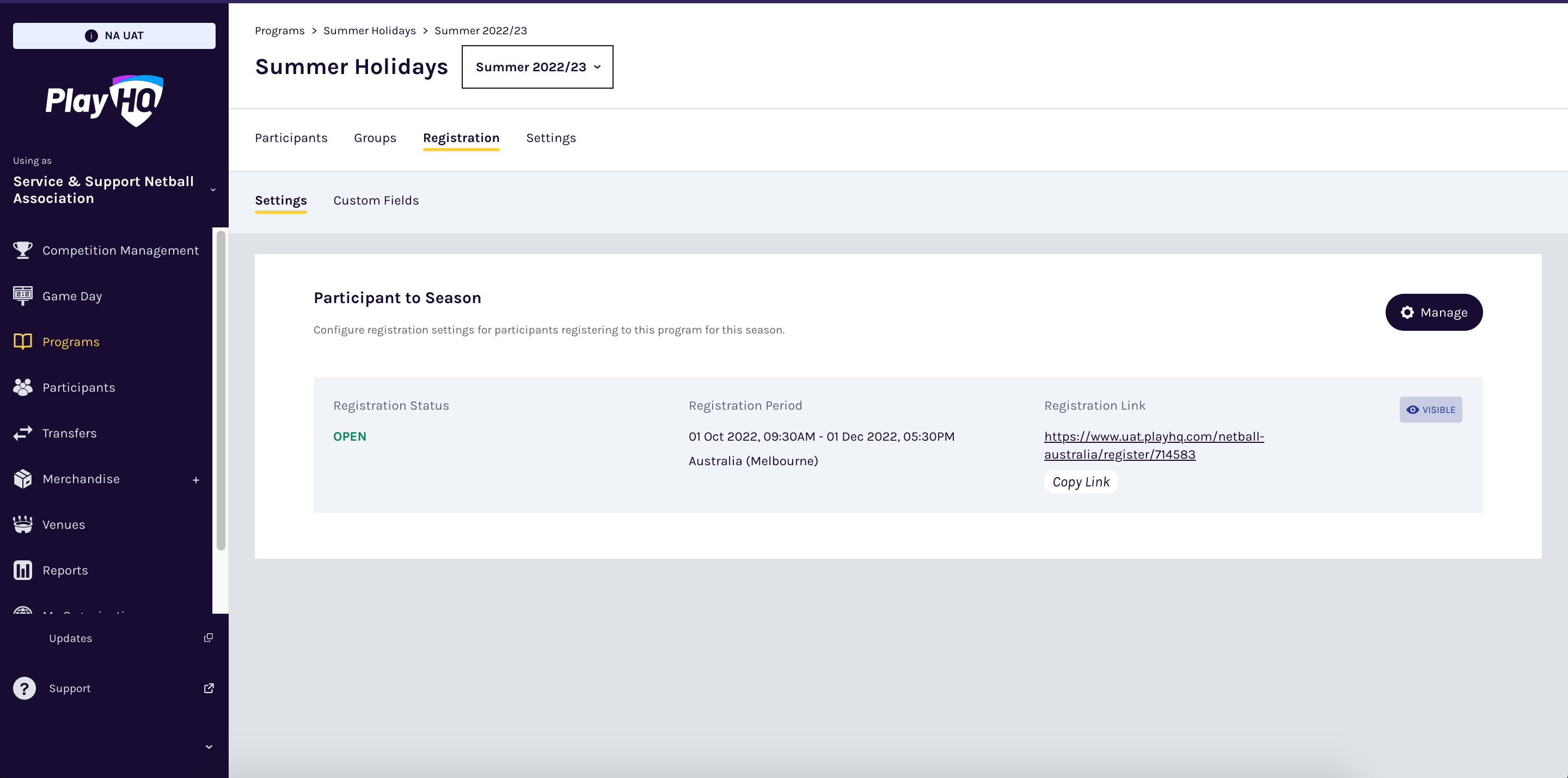 Configure a Local Program Registration Form – Netball Australia Support
