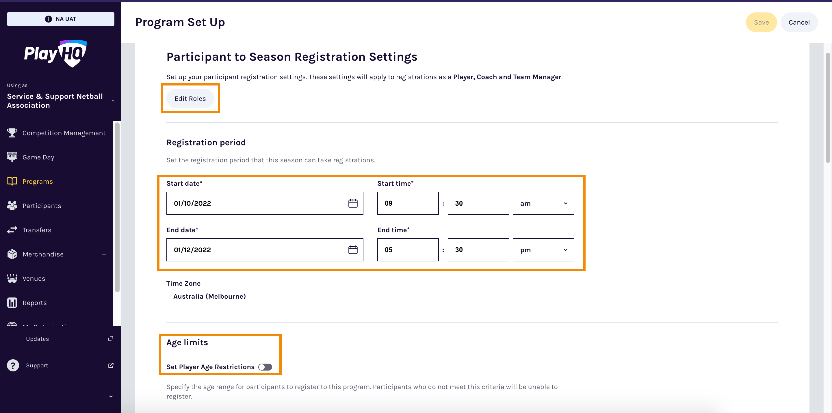 Configure a Local Program Registration Form – Netball Australia Support