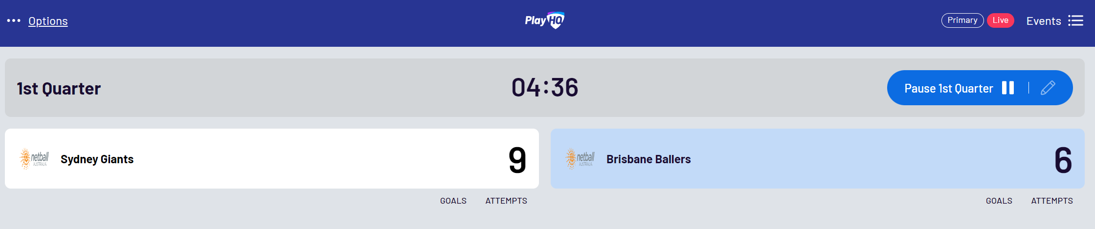 Take over scoring from a primary device – Netball Australia Support
