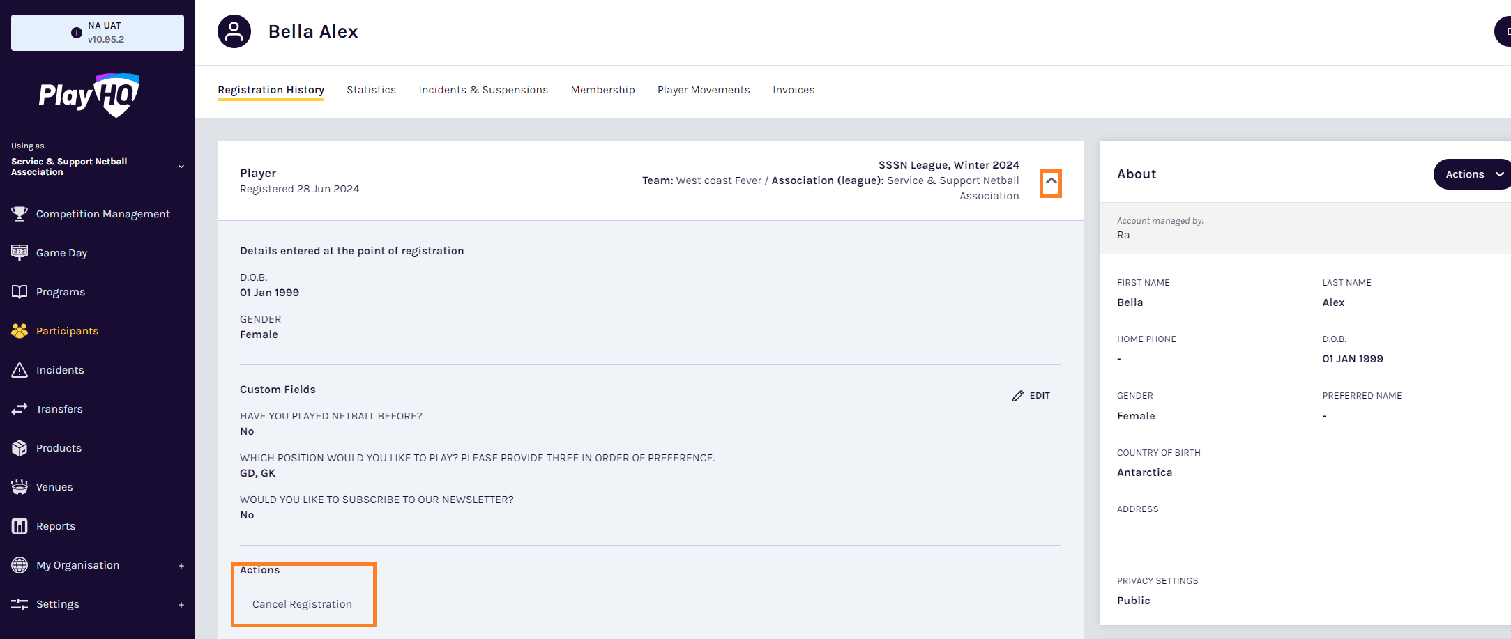 Cancelling a Registration – Netball Australia Support