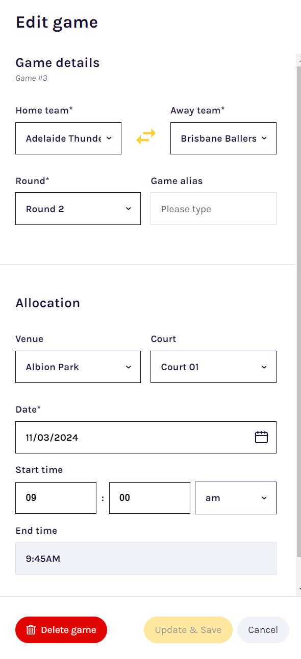 Allocating a Game direct from the Fixture View – Netball Australia Support