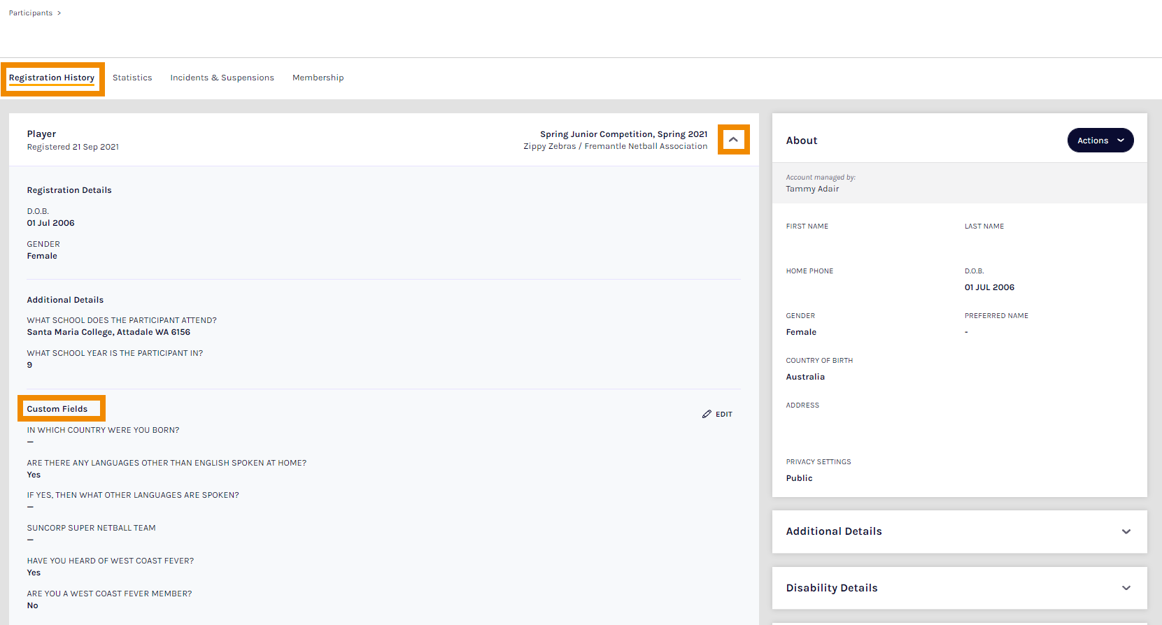 Custom Fields – Associations – support.netball.com.au