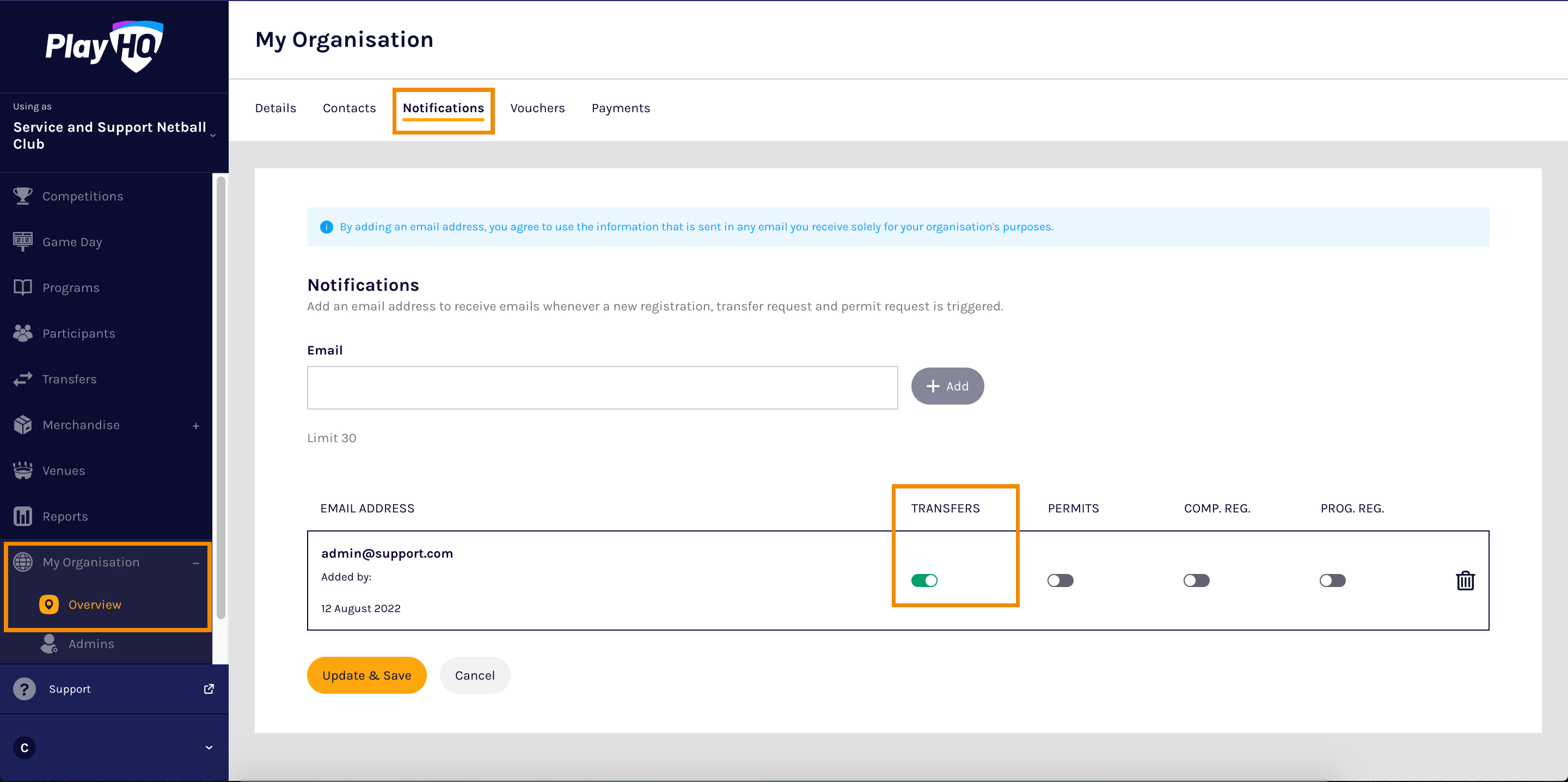 Overview of Transfers – support.netball.com.au