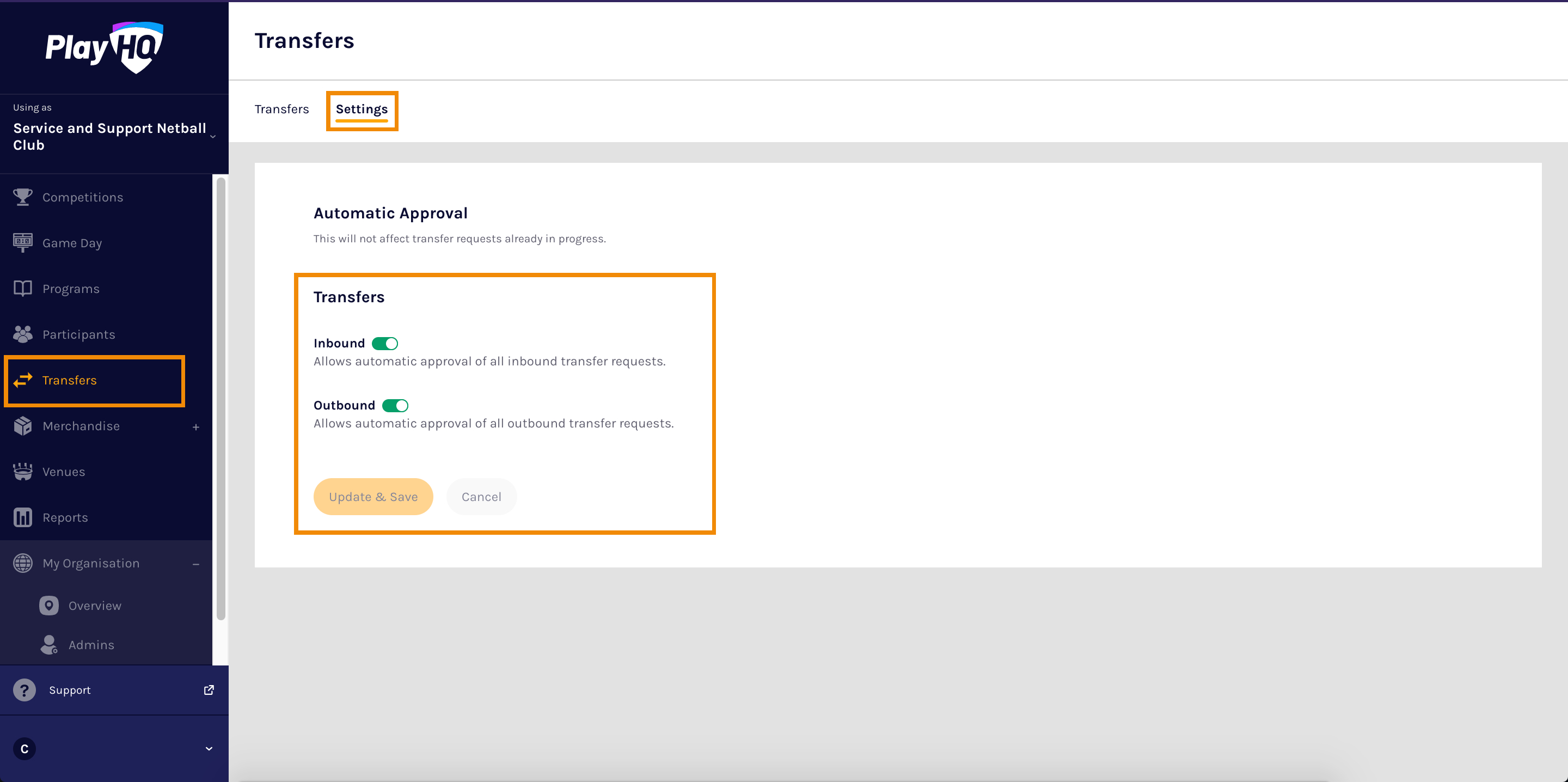 Overview of Transfers – support.netball.com.au